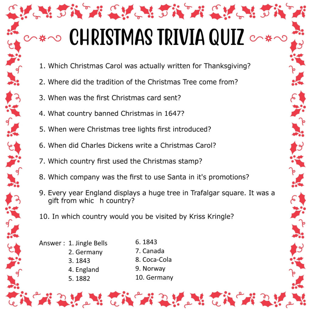 10 Best Easy Christmas Trivia Printable Printablee | Trivia Questions ...