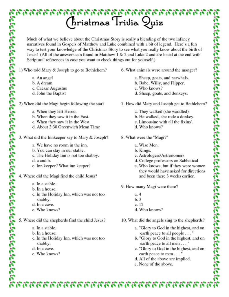 7 Best Christmas Printable Trivia With Answers Printable Questions ...