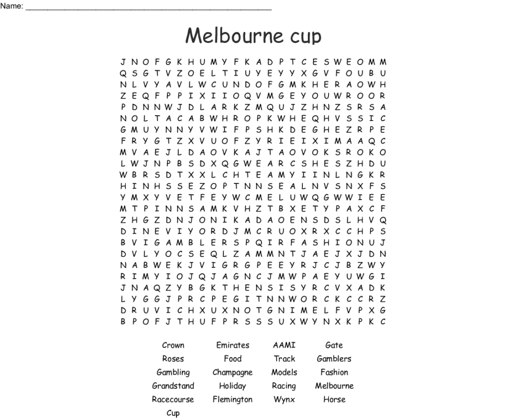 Melbourne Cup Word Search WordMint | Trivia Questions and Answer