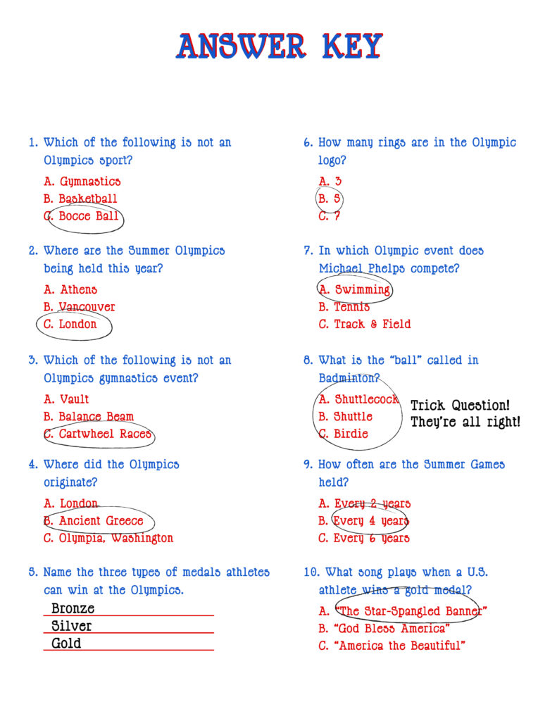 Olympic Printables All For The Boys | Trivia Questions and Answer